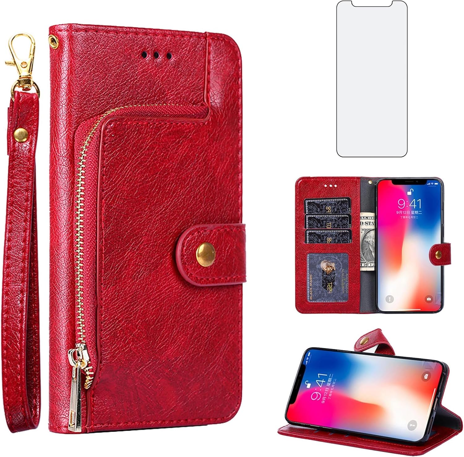 Amazon.com: Asuwish Phone Case for iPhone Xs Max Wallet Cell Cover with Tempered Glass Screen ...