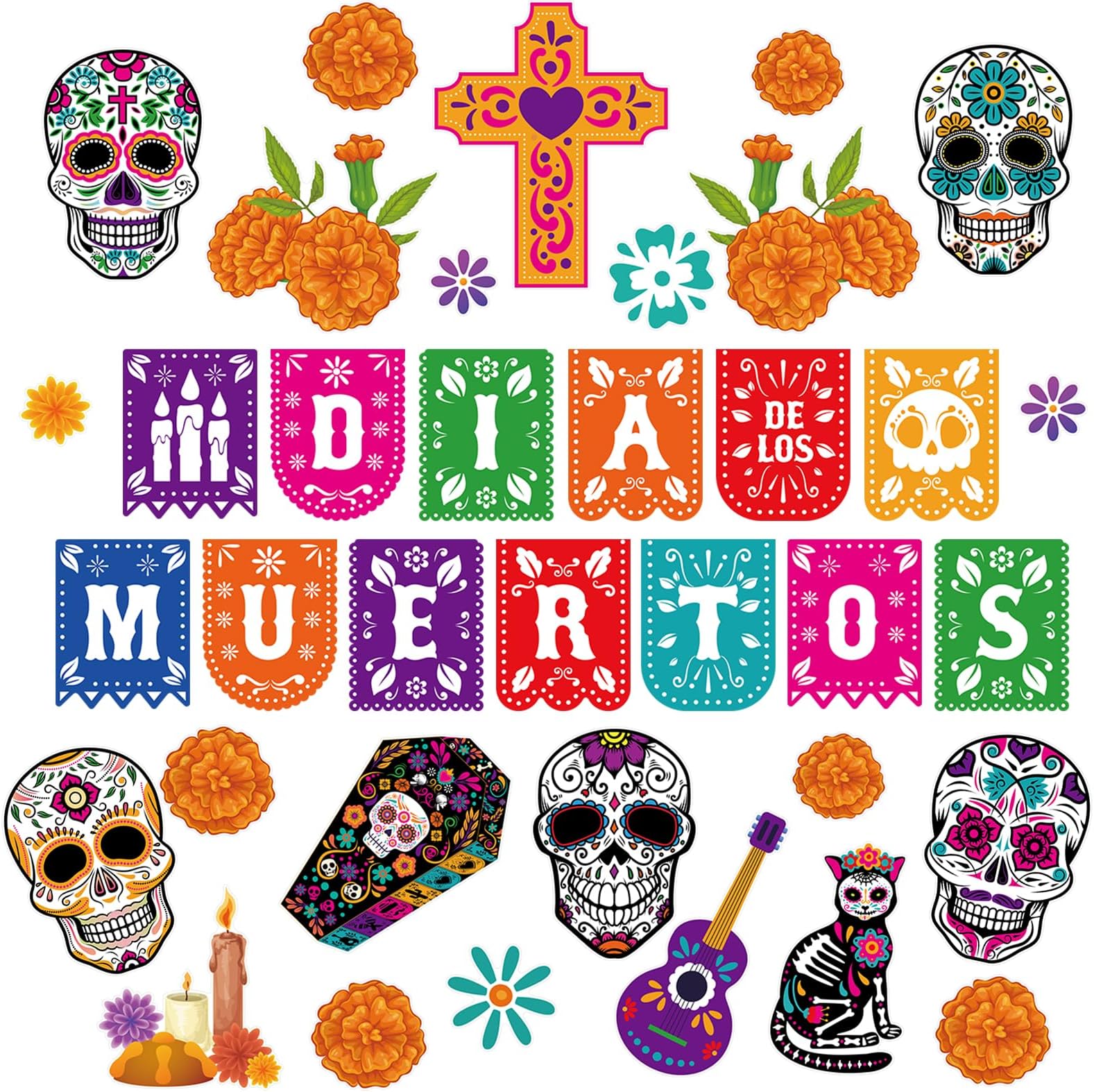 Amazon.com : Day of The Dead Cutouts Sugar Skull Classroom Bulletin ...