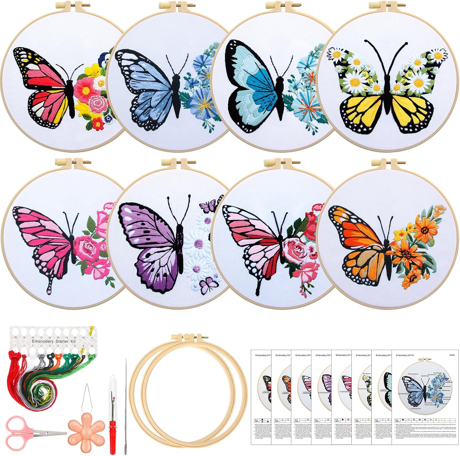 Amazon.com: Riceshoot 8 Set Butterfly Floral Embroidery Kit for ...
