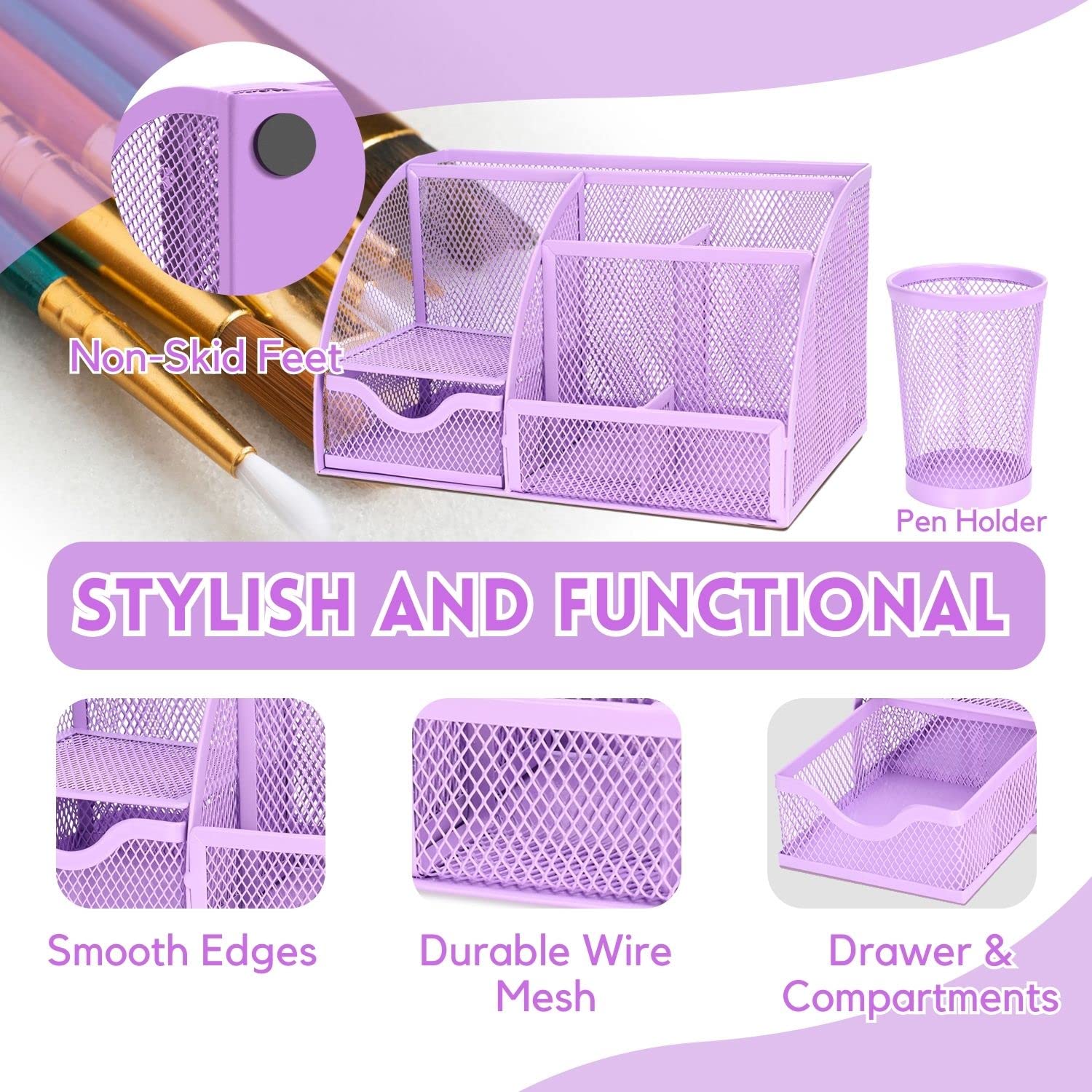 Snapklik.com : Flexzion Desk Top Caddy Organizer - Purple Office Desk ...