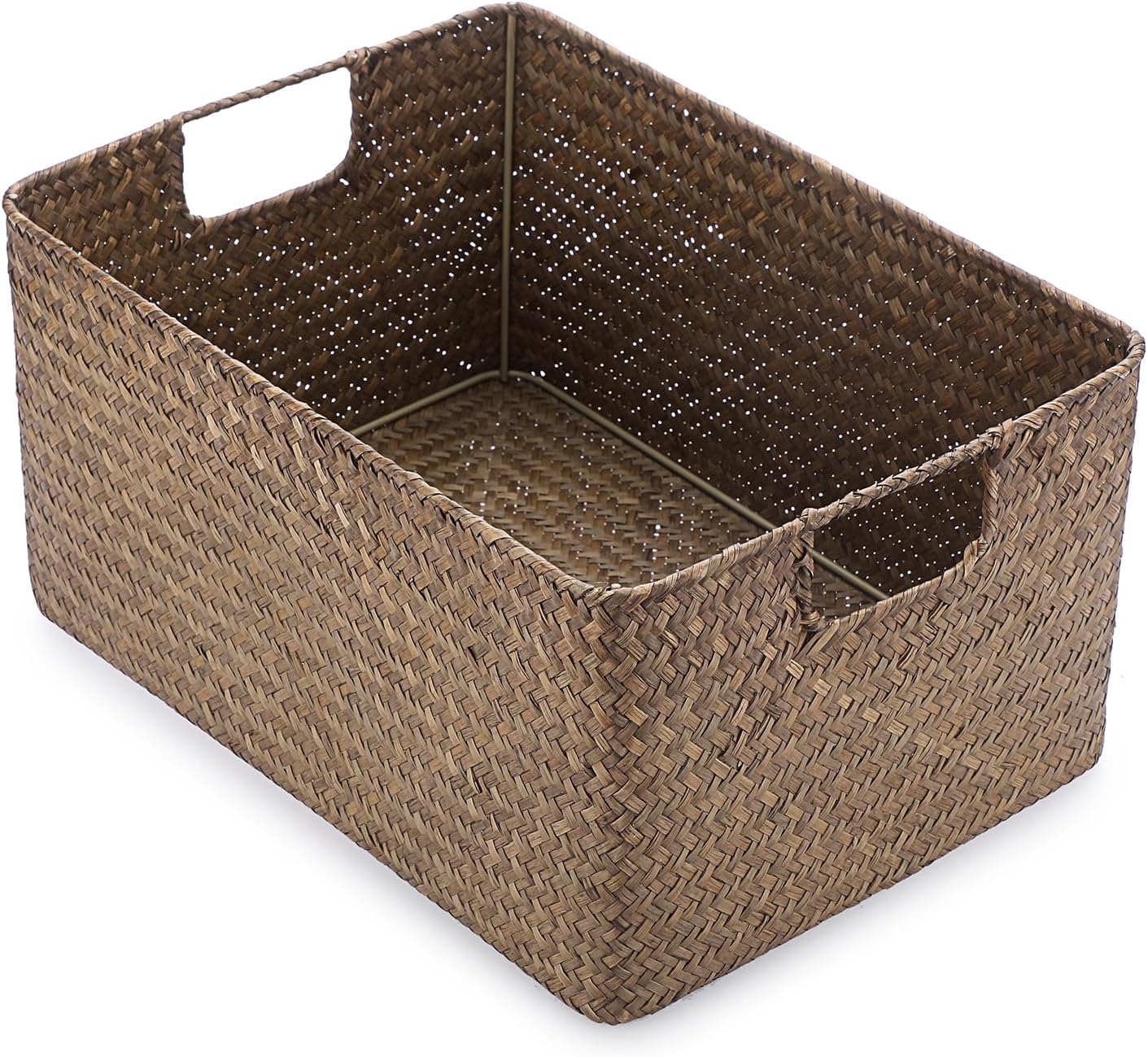 IGNPION Open Storage Basket Seagrass Decorative Woven Wicker Rectangle ...
