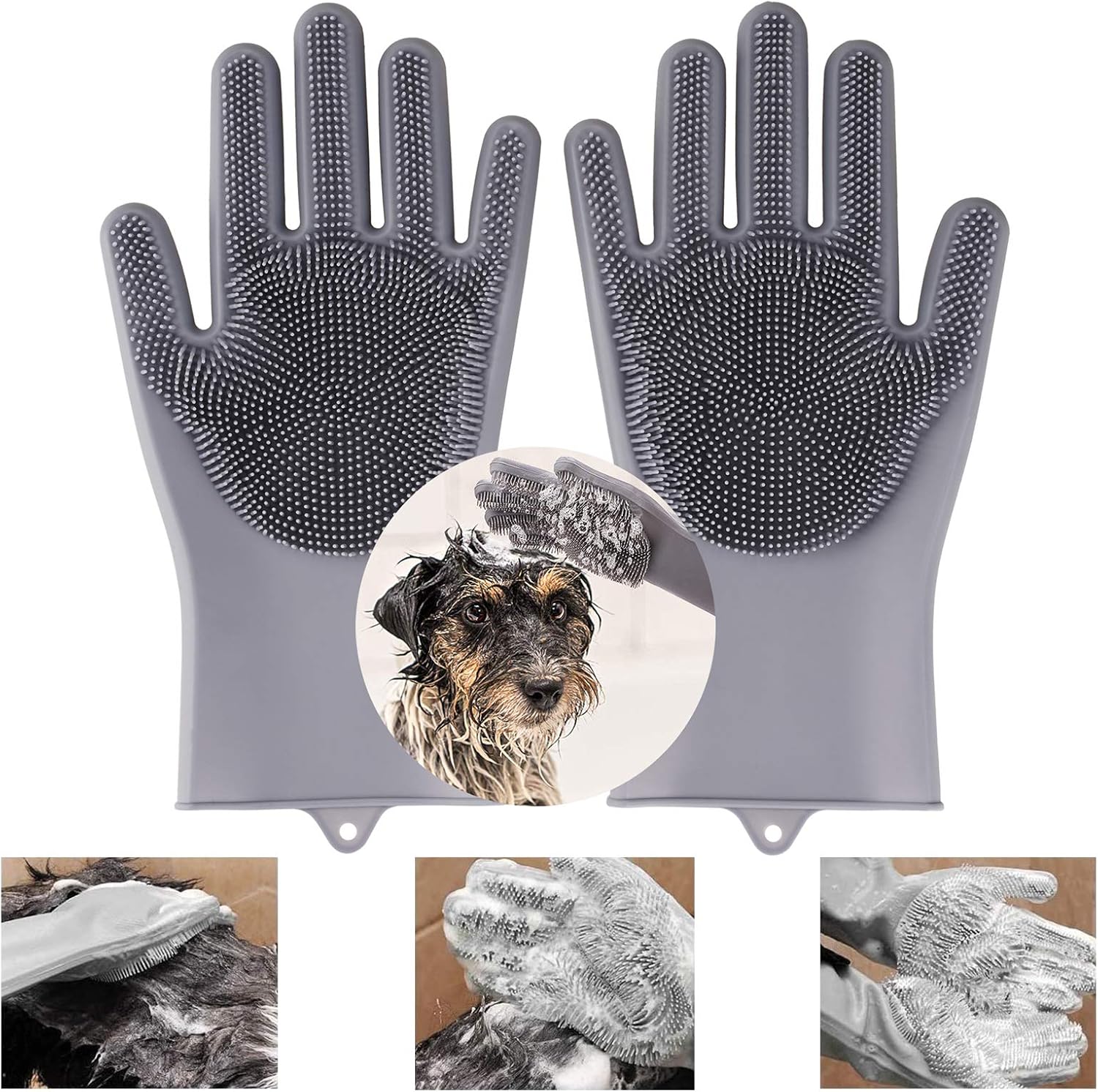 Amazon.com: Lenlorry Magic Pet Grooming Gloves Dog Bathing Massaging ...