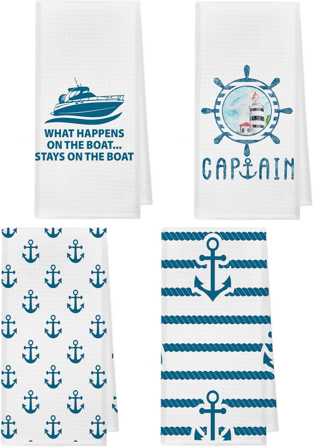 Amazon.com: kunlisa Sailing Kitchen Towels,Boat Towels,Blue Nautical Anchor Waffle Weave Towels ...