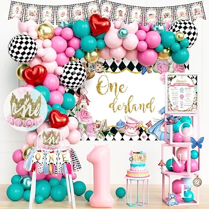 Amazon.com: Party Inspo Wonderland 1st Birthday Decorations Girl, 135 ...