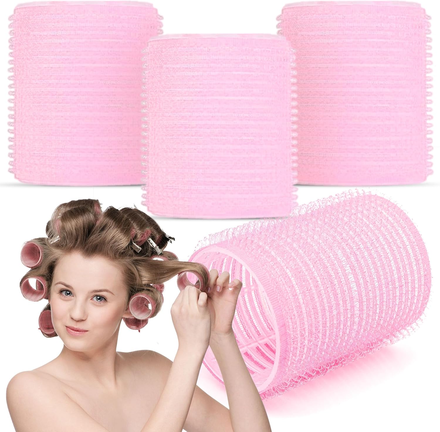 4pk Pink Hair Rollers for Hair Volume, Velcro Rollers for Hair Roller ...