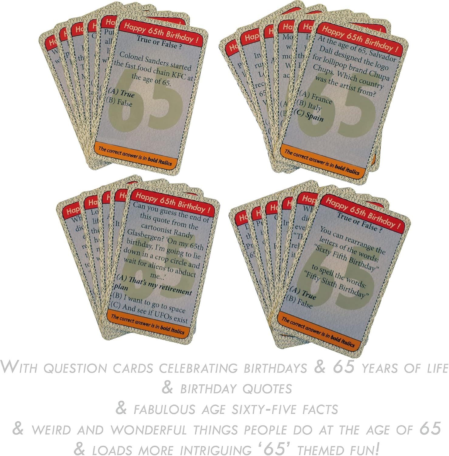 65th Birthday Gifts: THE 65TH BIRTHDAY GAME entertaining trivia cards ...