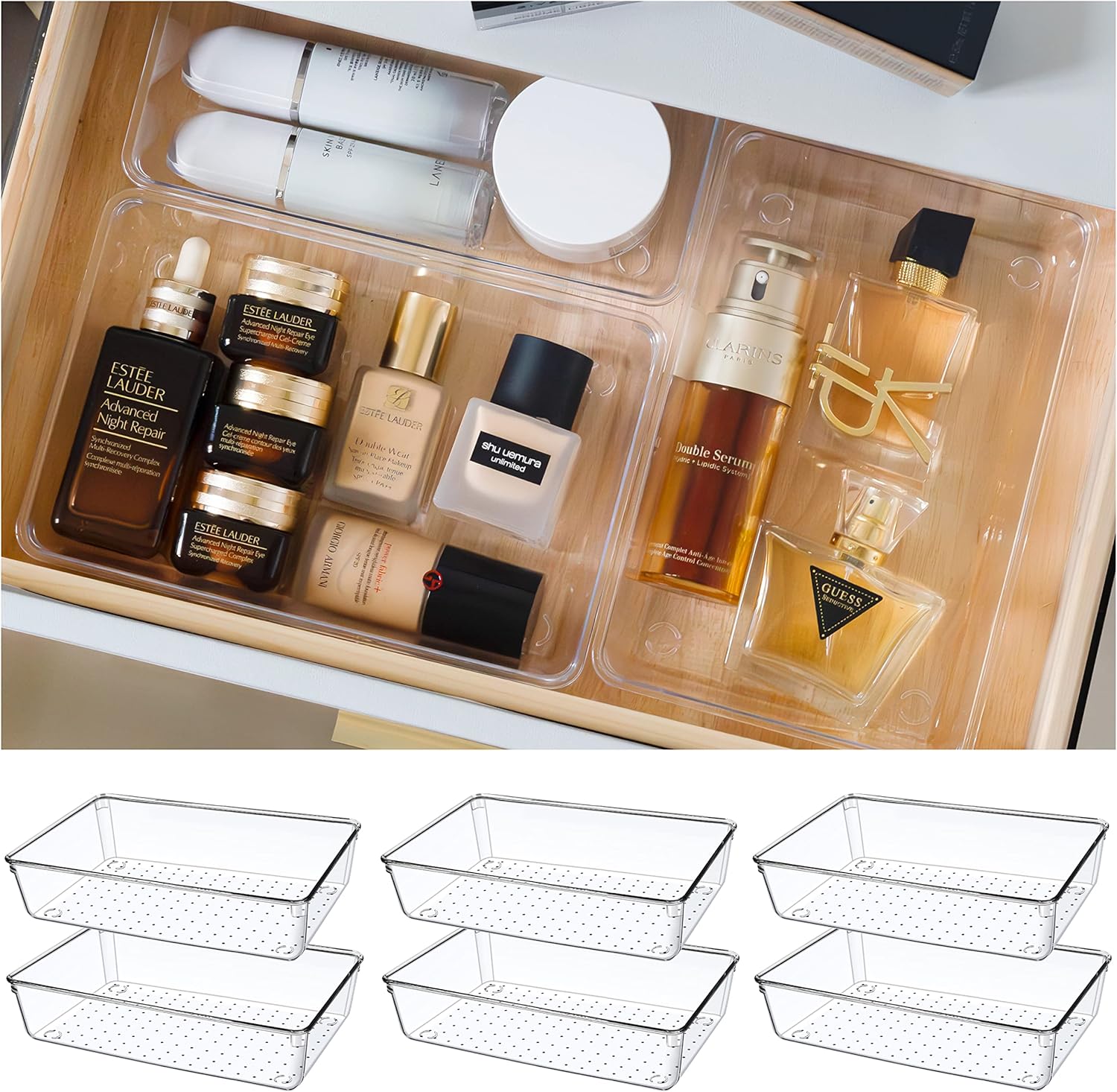 Amazon.com: 6 Pack Drawer Organizers, Plastic Clear Acrylic Non Slip ...