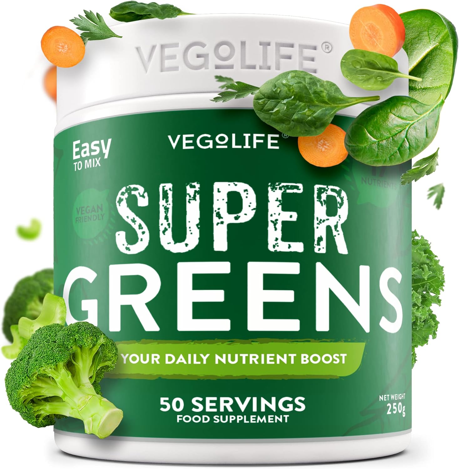 Super Greens Powder - 250g Tub - 50 Servings - 17 Different Nutrients ...