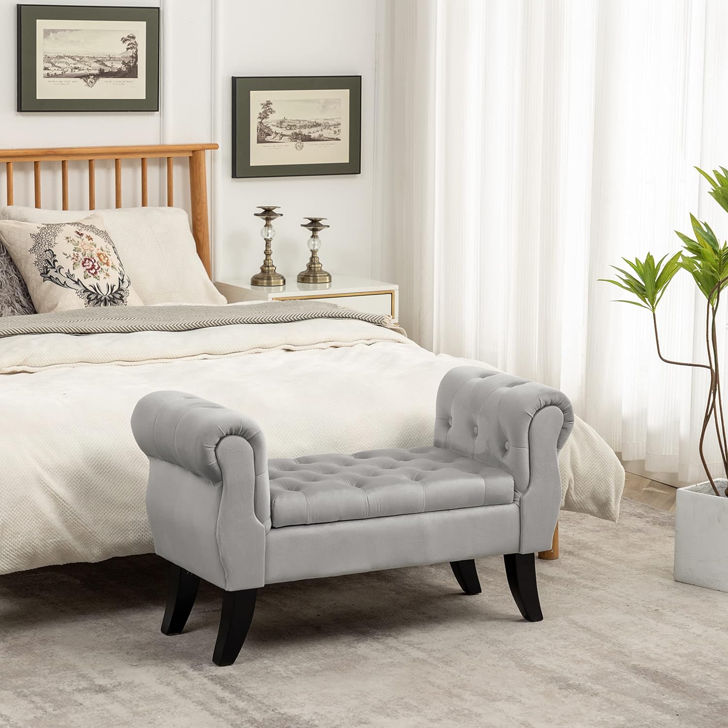 Amazon.com: 40" Storage Bench Tufted Velvet End of Bed Bench, Entryway ...