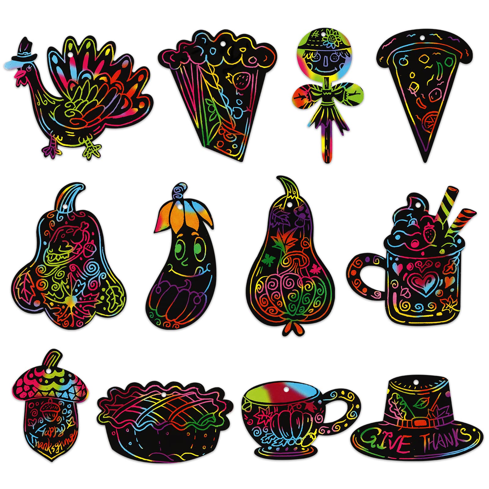 Amazon.com: PETCEE Thanksgiving Scratch Paper for Kids,24 Fall Scratch ...