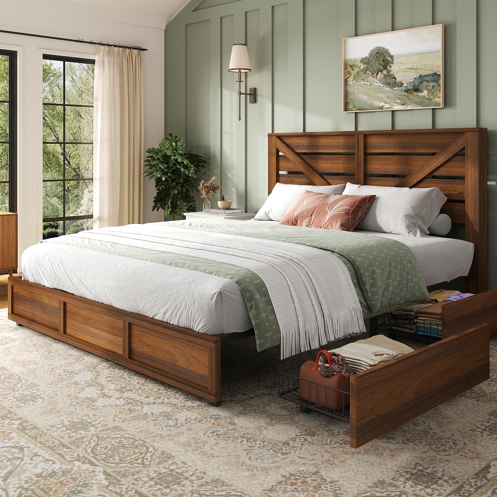 Amazon.com: LUXOAK 48.8" H Full Size Bed Frame with 4 Storage Drawers ...