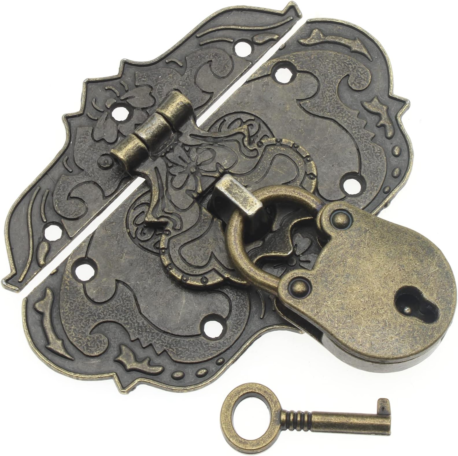 OZXNO Antique Engraved Decorative Hasp Latch & Mini Bear Padlock Kit 76 ...