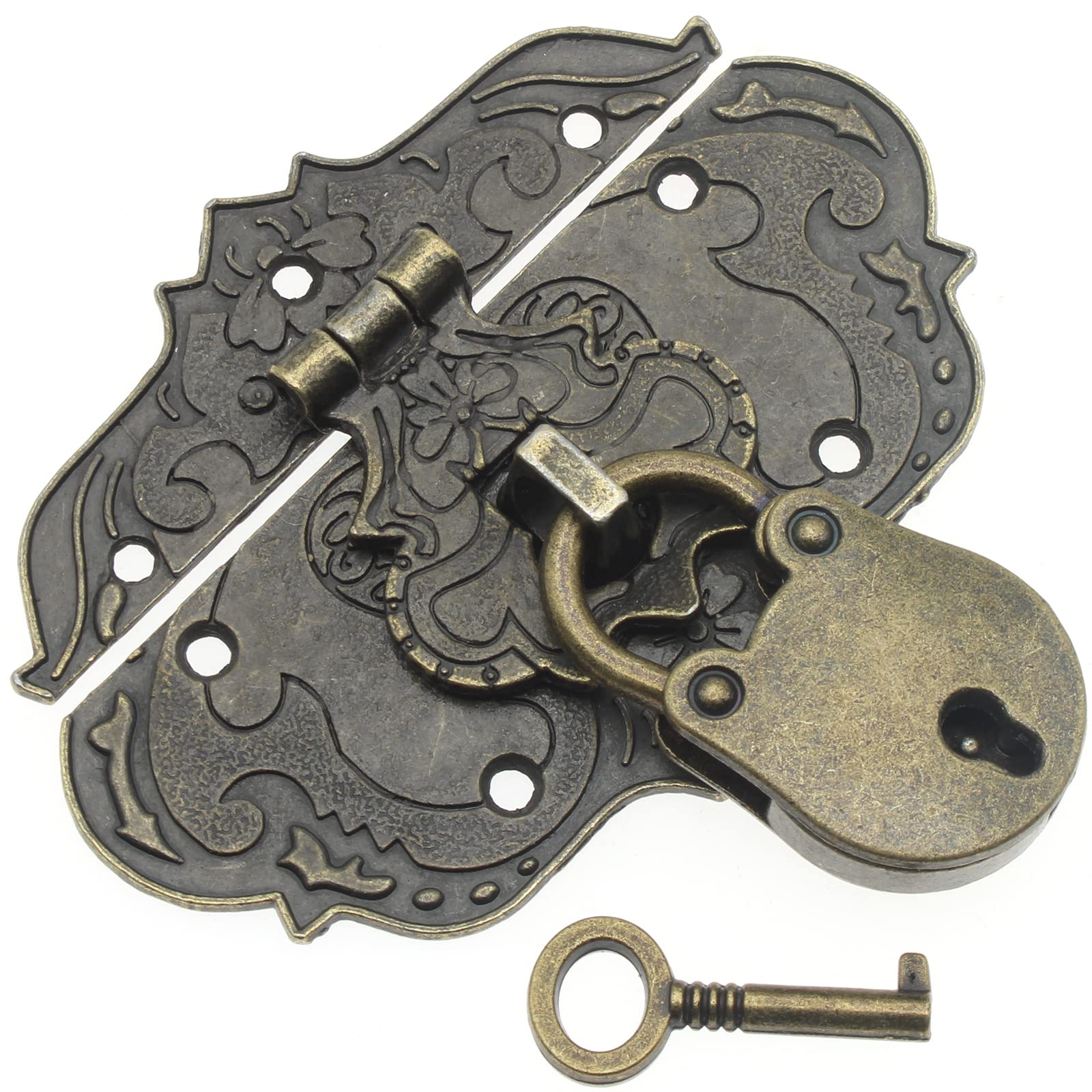 OZXNO Antique Engraved Decorative Hasp Latch & Mini Bear Padlock Kit 76 ...