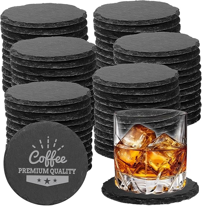 Amazon.com: 72 PCS Black Natural Slate Coasters Bulk Set 4 Inch Laser ...