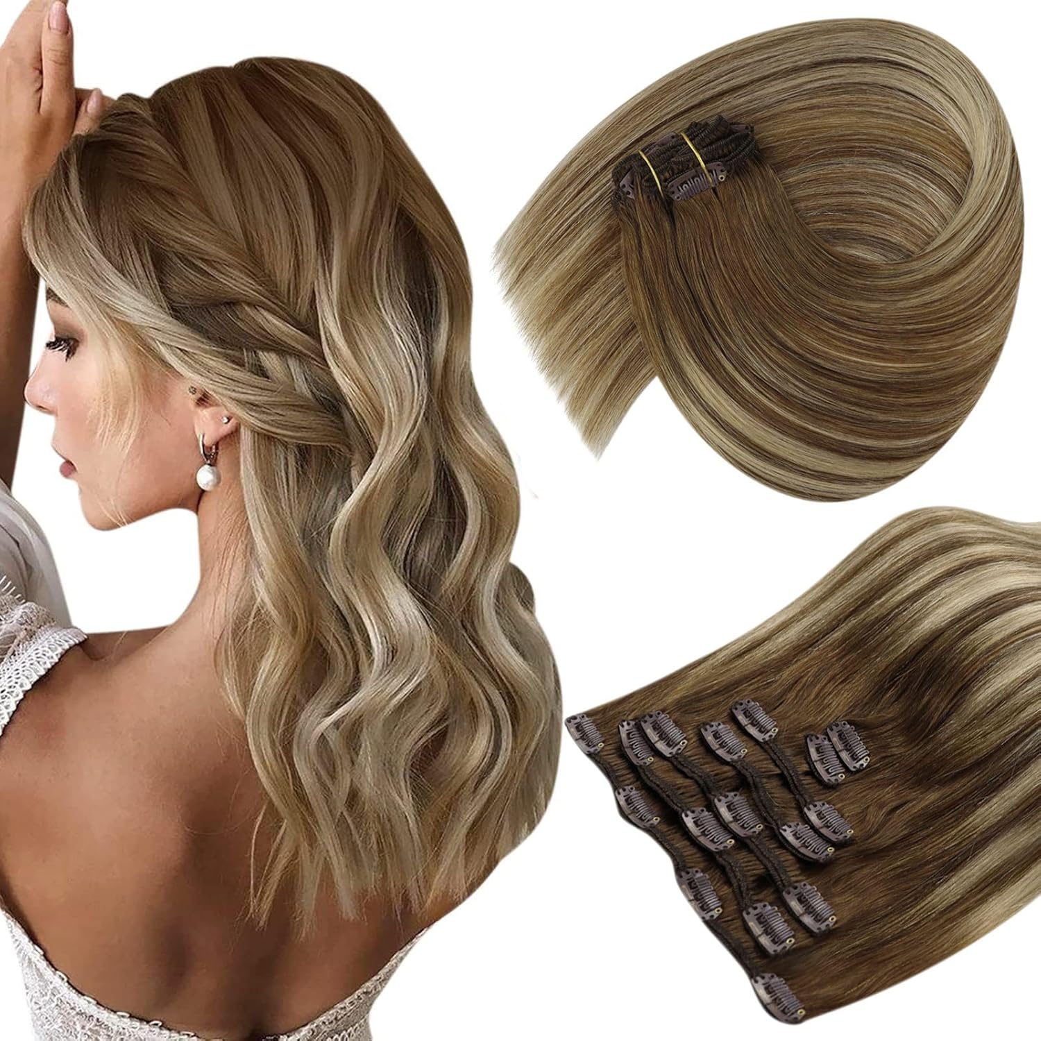 Sunny Hair Clip in Hair Extensions Human Hair Double Weft Real Hair ...