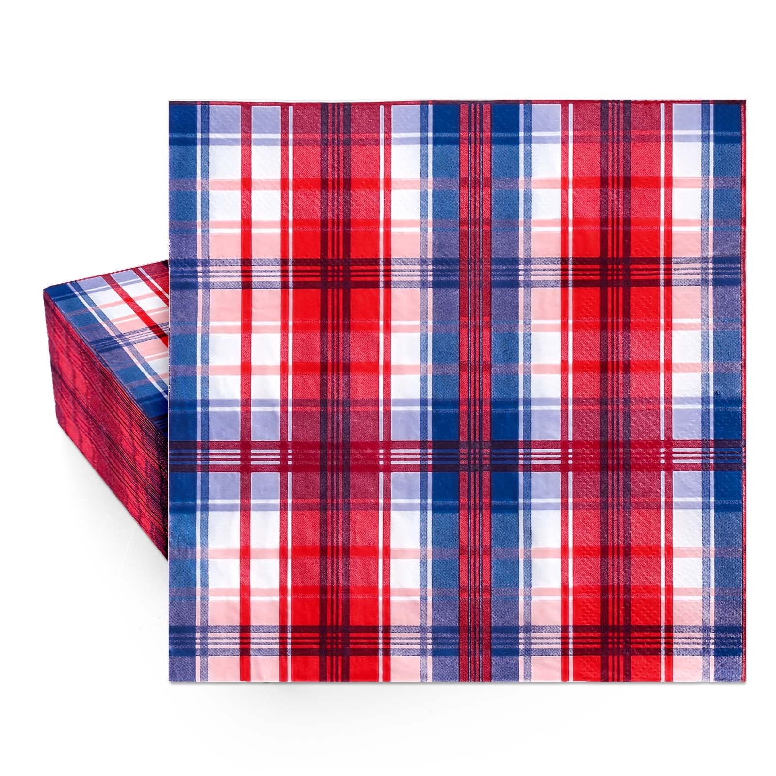 Amazon.com: Whaline 80Pcs 4th of July Plaid Paper Napkins Patriotic Red ...