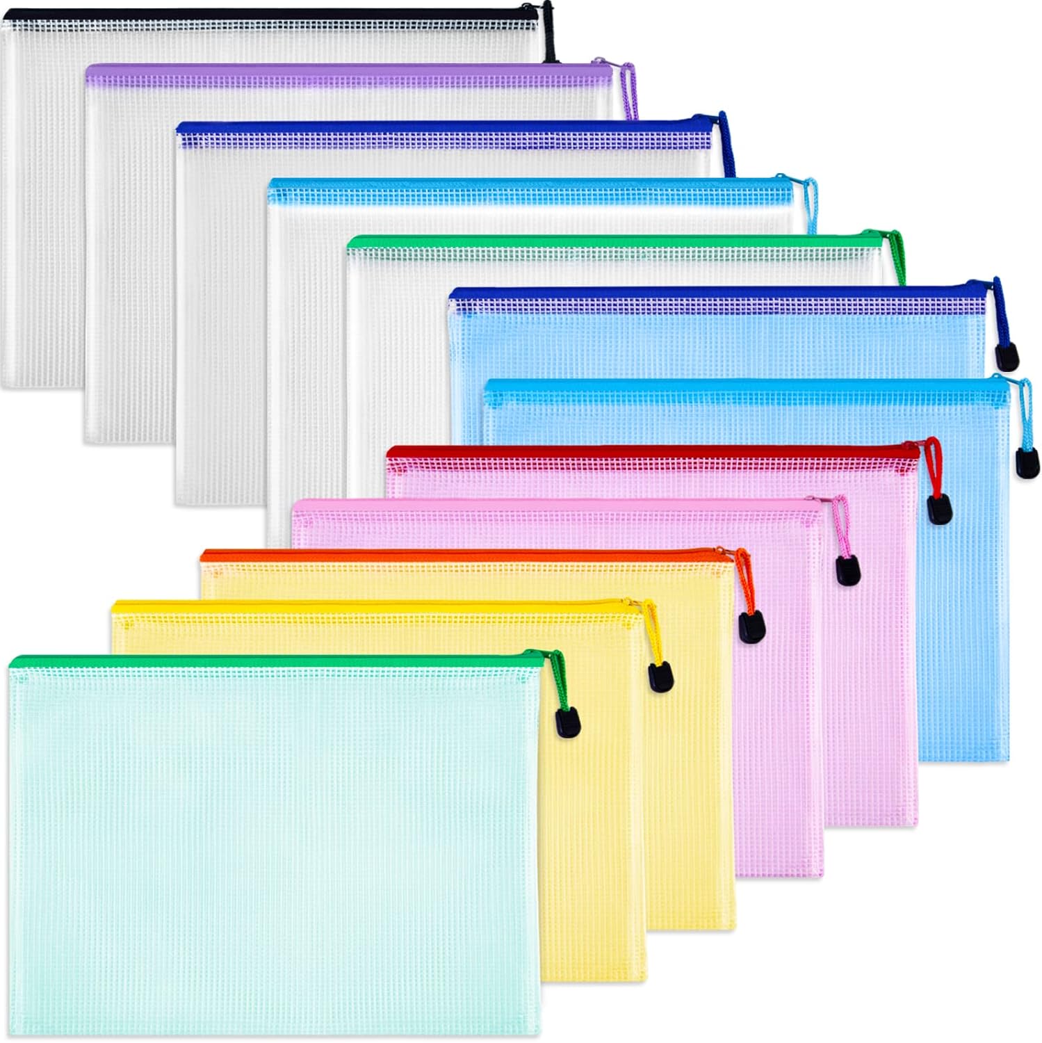 Koogel A4 Plastic Wallets,12PCS Mesh Zipper Pouch File Document Folder ...