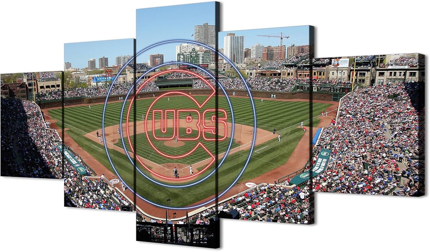 Amazon.com: Chicago Baseball Stadium Panoramic With Cubs Neon effect ...