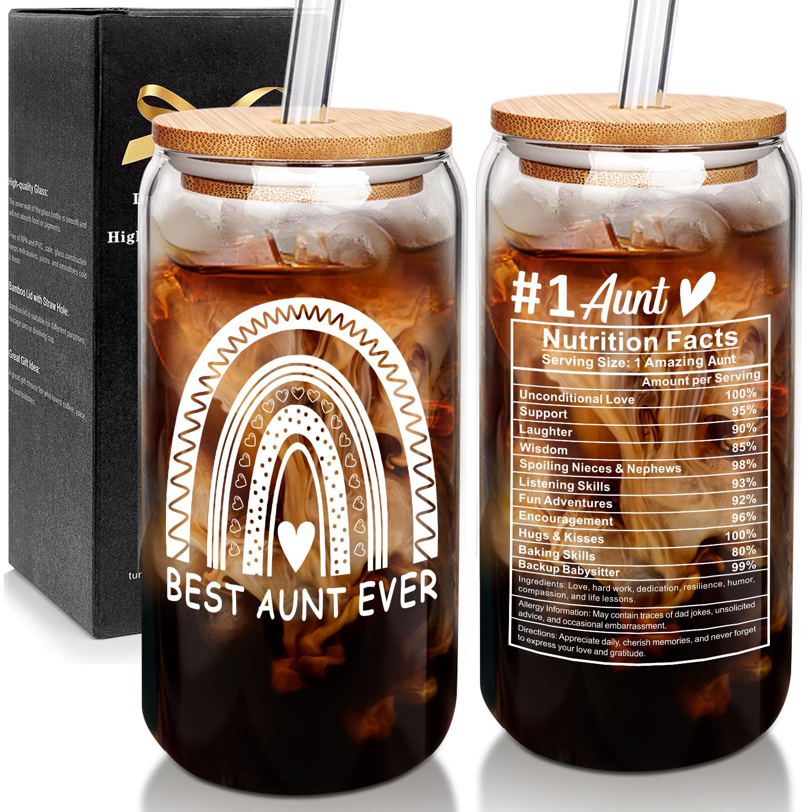 Amazon.com: Mason Life Aunt Gifts, Nutritional Facts Glass Cup For Aunt ...