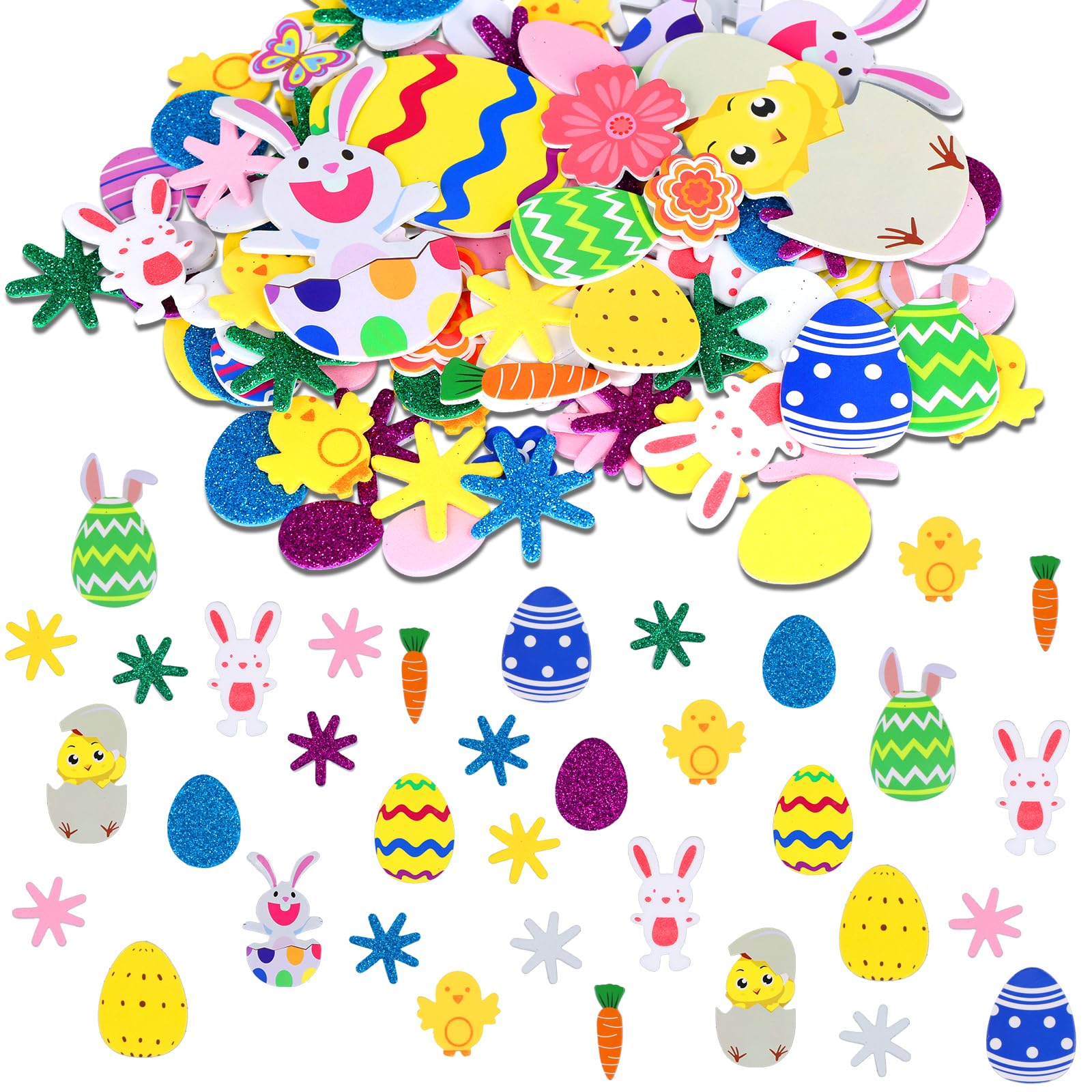 600pcs Easter Foam Glitter Stickers, Colorful Kids Easter Egg Bunny ...