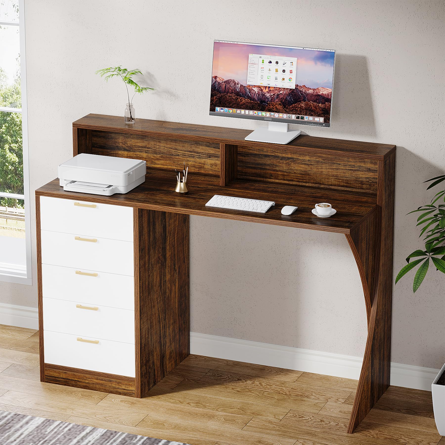 Amazon.com: Tribesigns Computer Desk with 5 Drawers, 47-Inch Home ...