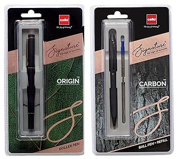 Cello Signature Origin Roller Ball Pen Signature Carbon + Refill Pack ...