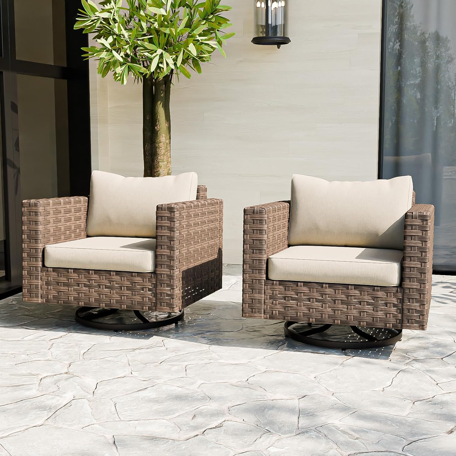 Amazon.com: INTER HUT Coastal Haven Outdoor Wicker Swivel Rocker Chairs ...