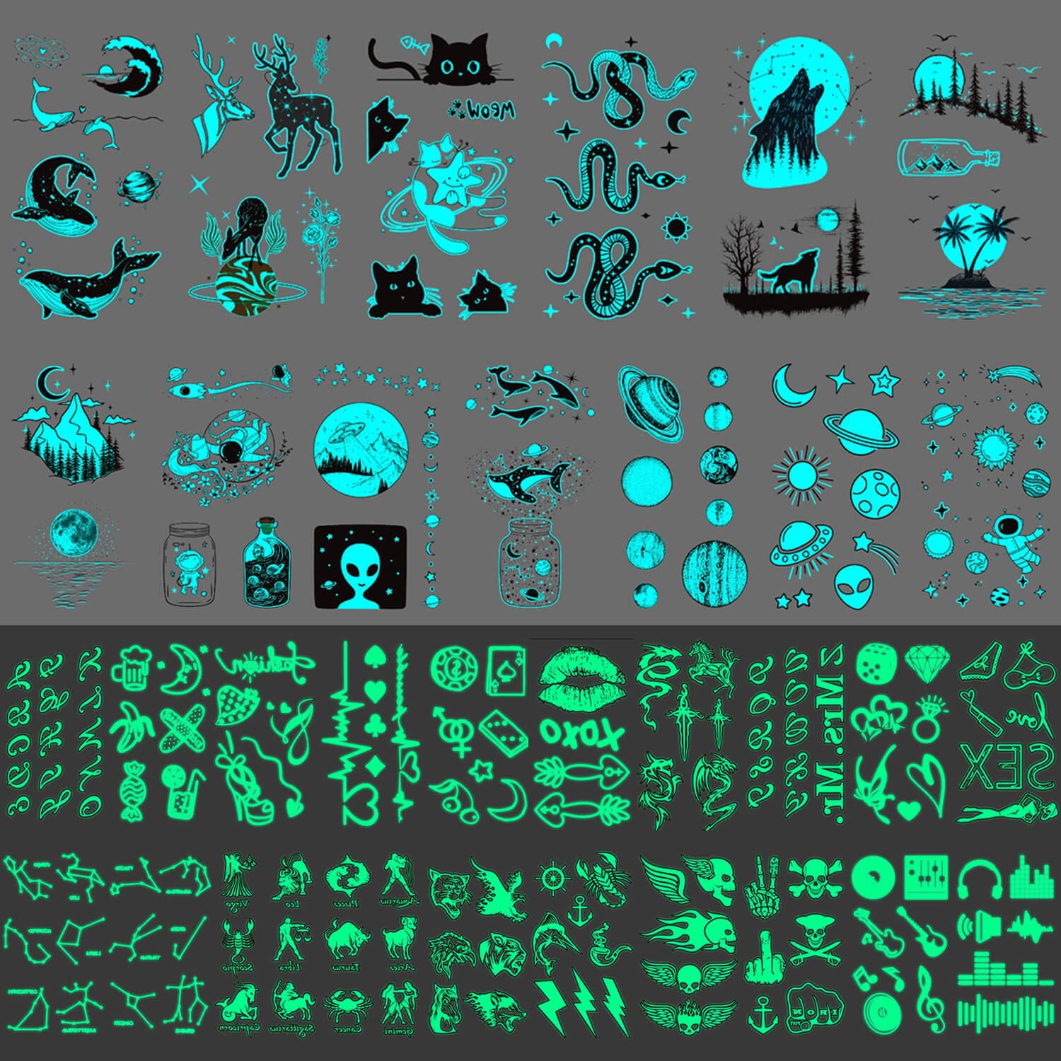 Amazon.com : Glaryyears Glow in the Dark Tattoos, 180+ Variety Pack ...