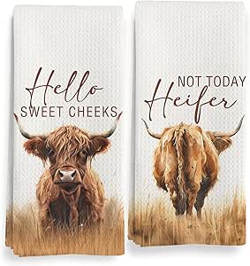 Amazon.com: Qeheb Western Cow Kitchen Towels, Farmhouse Cow Print ...