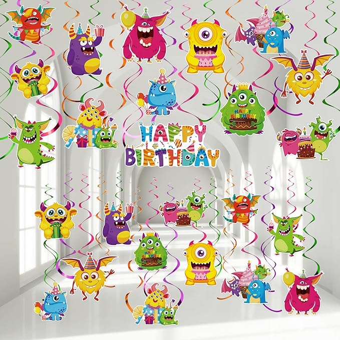 Amazon.com: Funrous 55 Pcs Cartoon Monster Hanging Swirls Set Monster ...