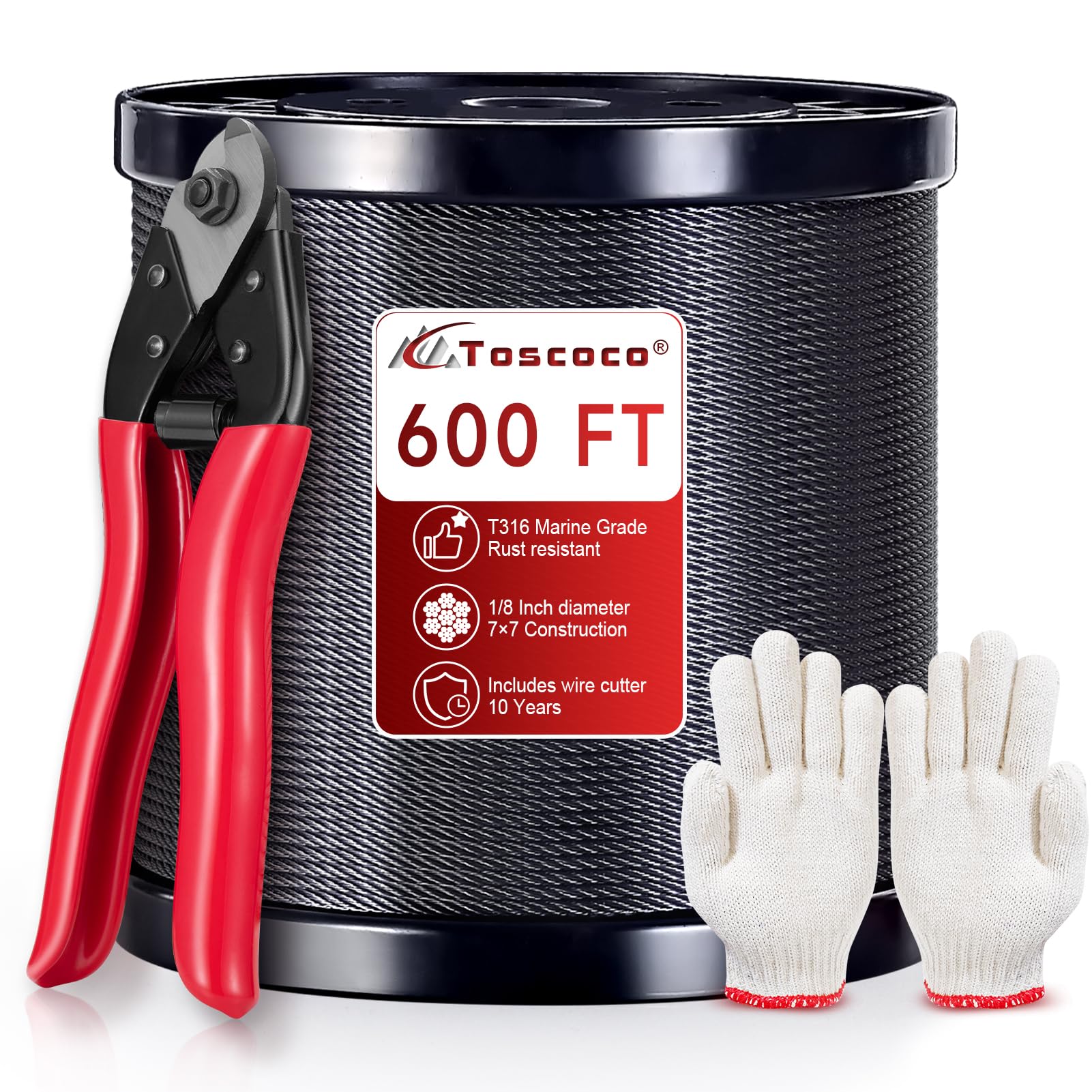 Snapklik.com : Toscoco 600 Feet 1/8" Black Stainless Steel Cable T316 ...