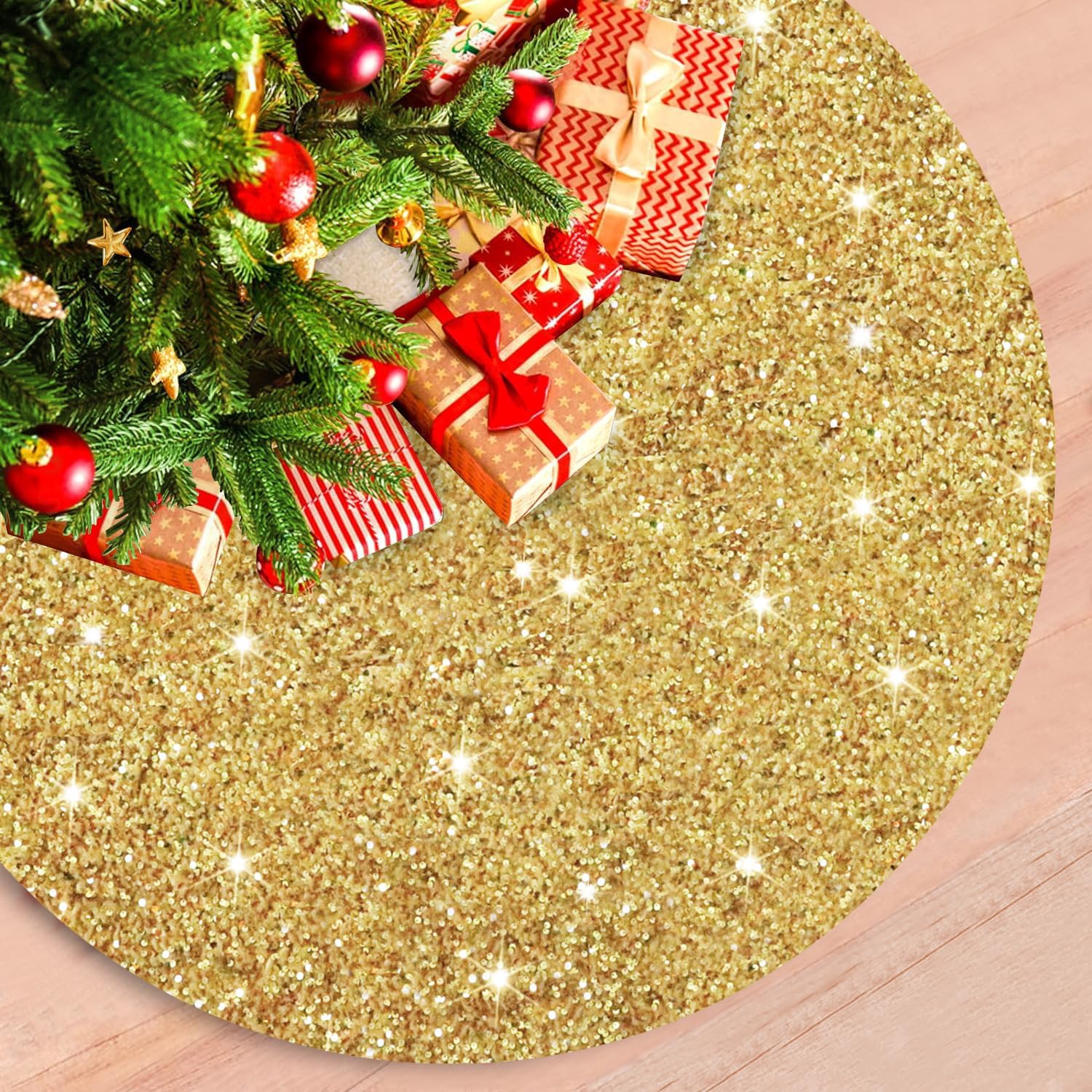 Amazon.com: TPCSCH Gold Glitter Tree Skirt Sequin Christmas Tree Skirt ...