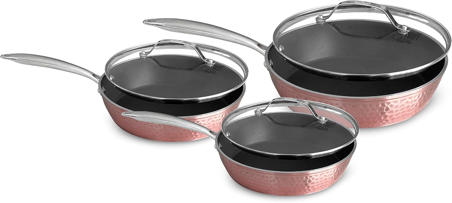 Amazon.com: OrGREENiC Rose Hammered Cookware Collection - 3 Piece Set ...
