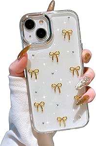 Amazon.com: EYZUTAK Case for iPhone 13/iPhone 14, Bling Glitter 3D Bowknot Phone Case Cute ...