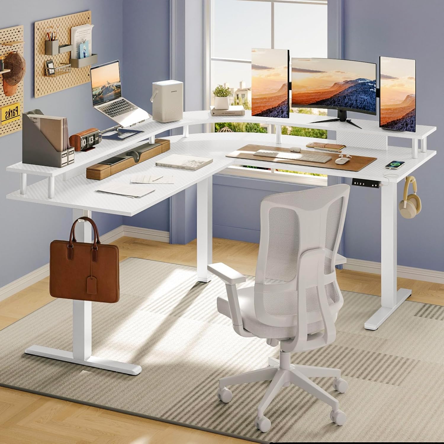 Amazon.com: Bestier 63 Inch Large L Shaped Standing Desk Adjustable ...