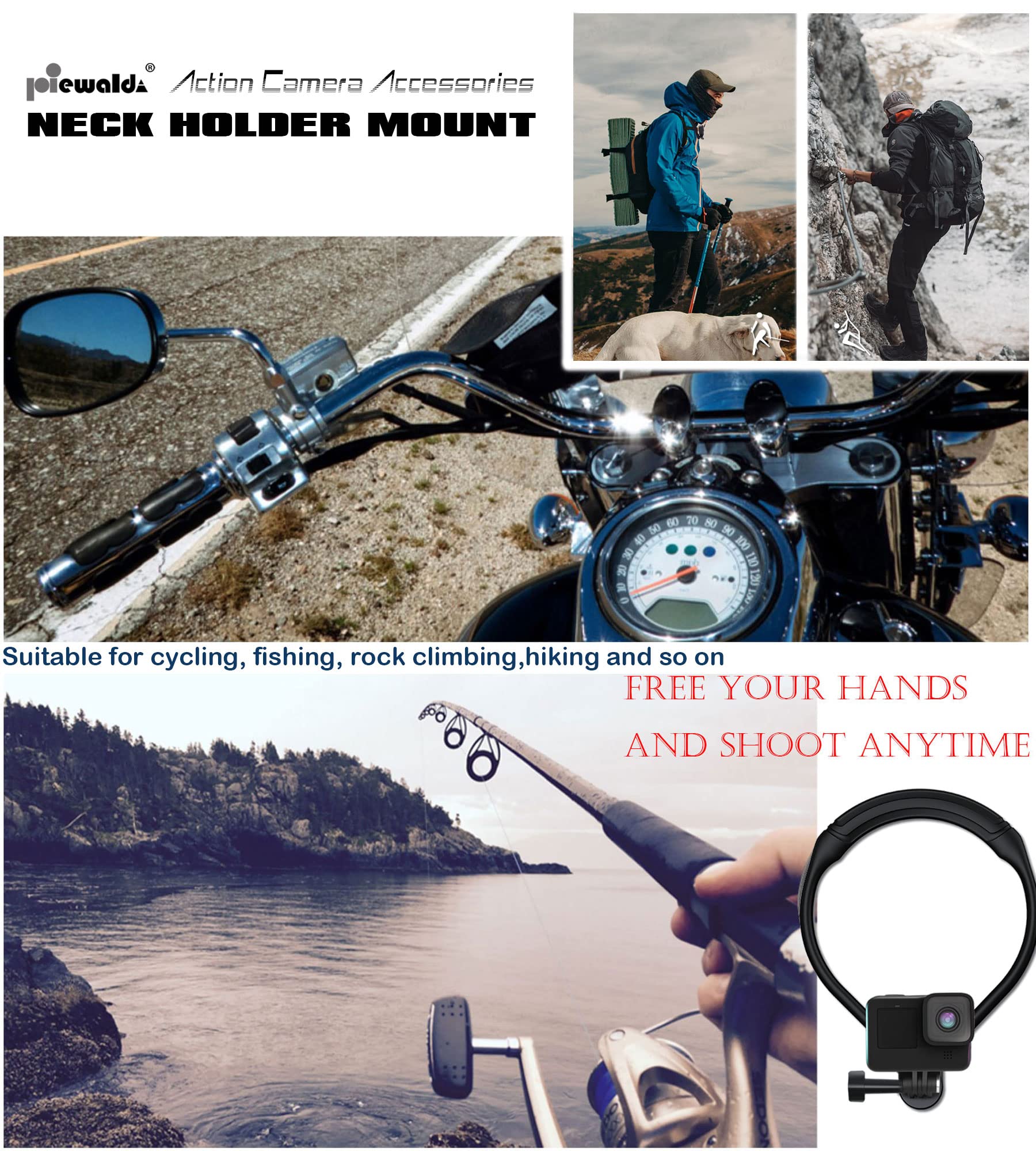 Niewalda Action Camera Neck Mount Bracket for POV/VLOG, Extendable ...