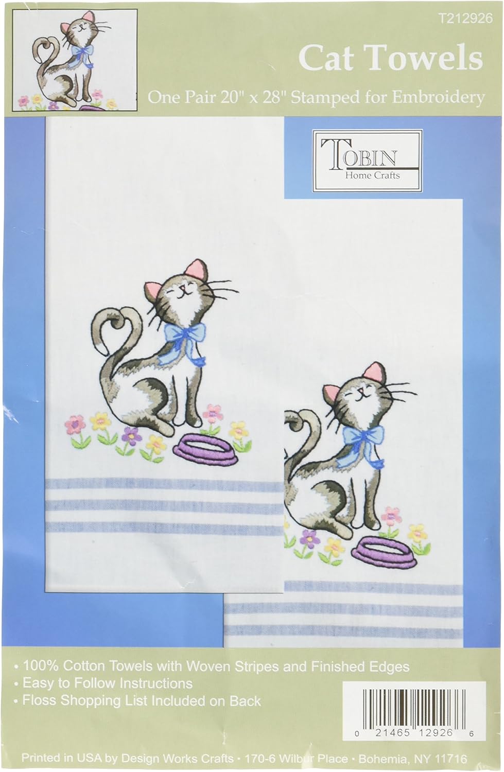 Amazon.com: Tobin T212926 Stamped Kitchen Towel for Embroidery, Cats