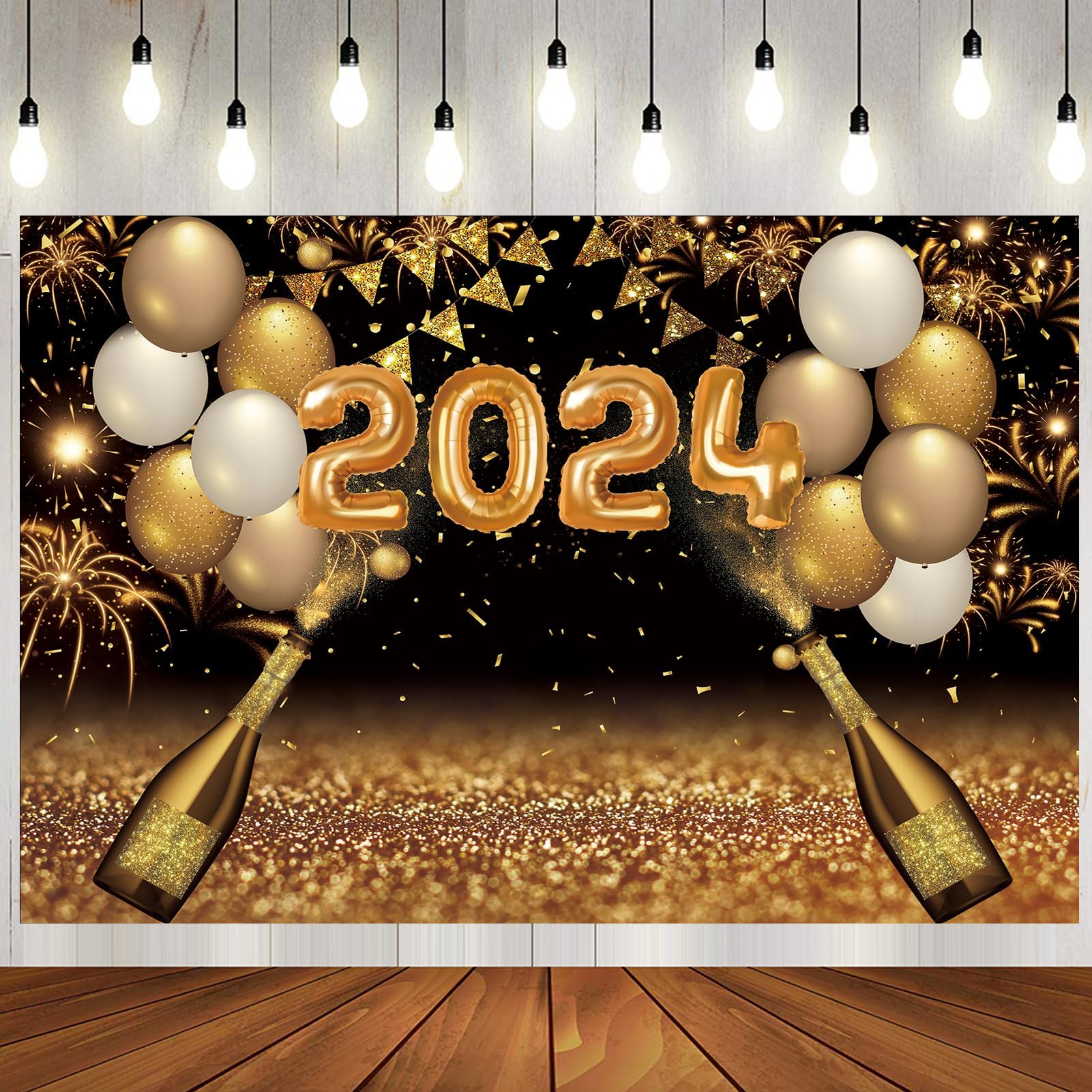 Amazon.com : WENOHJZ Black Gold Balloon Photo Background Champagne ...