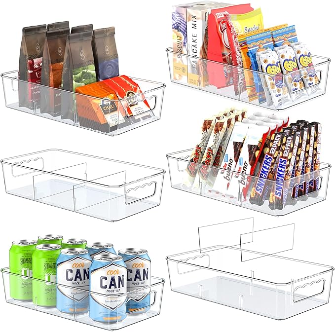 Amazon.com: 6 Pack Food Storage Organizer Bins, Clear Pantry ...