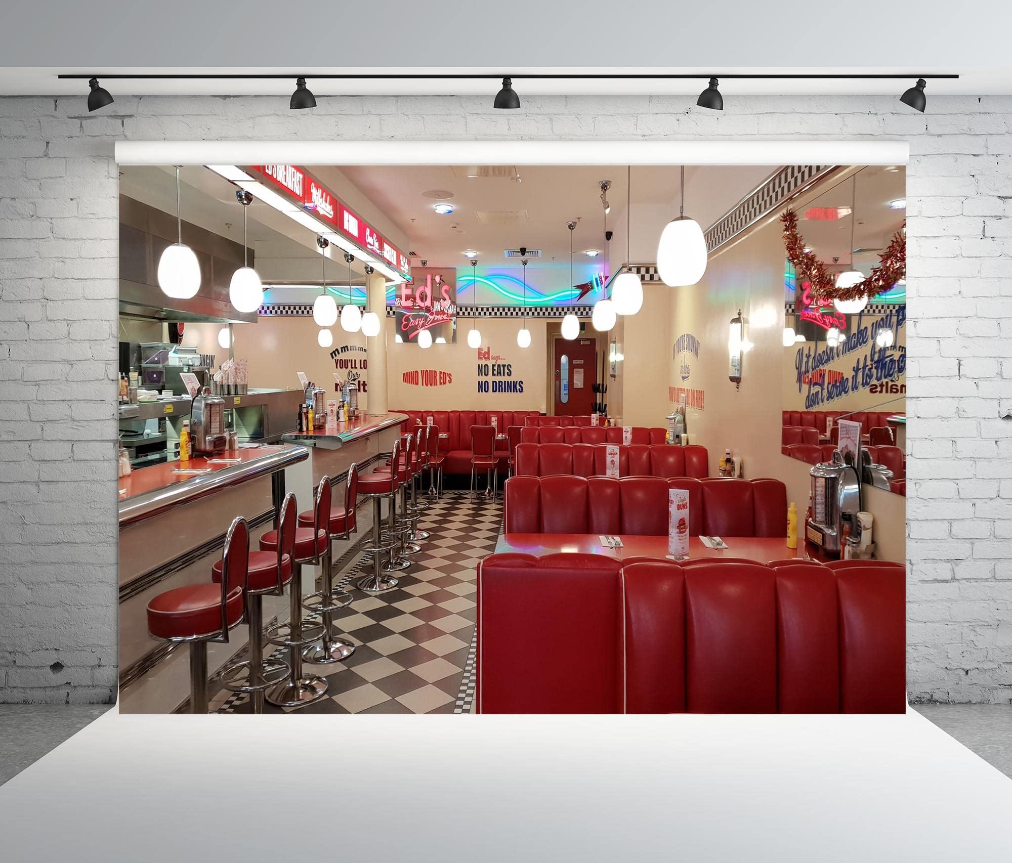 Amazon.com : BELECO 5x3ft Fabric Vintage 50s Diner Backdrop for ...