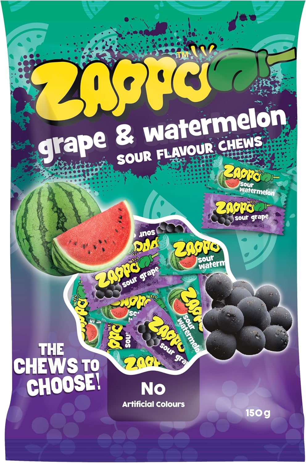 Zappo - Grape Watermelon Sour Flavour Chews - Sour - 150 g - Halloween ...