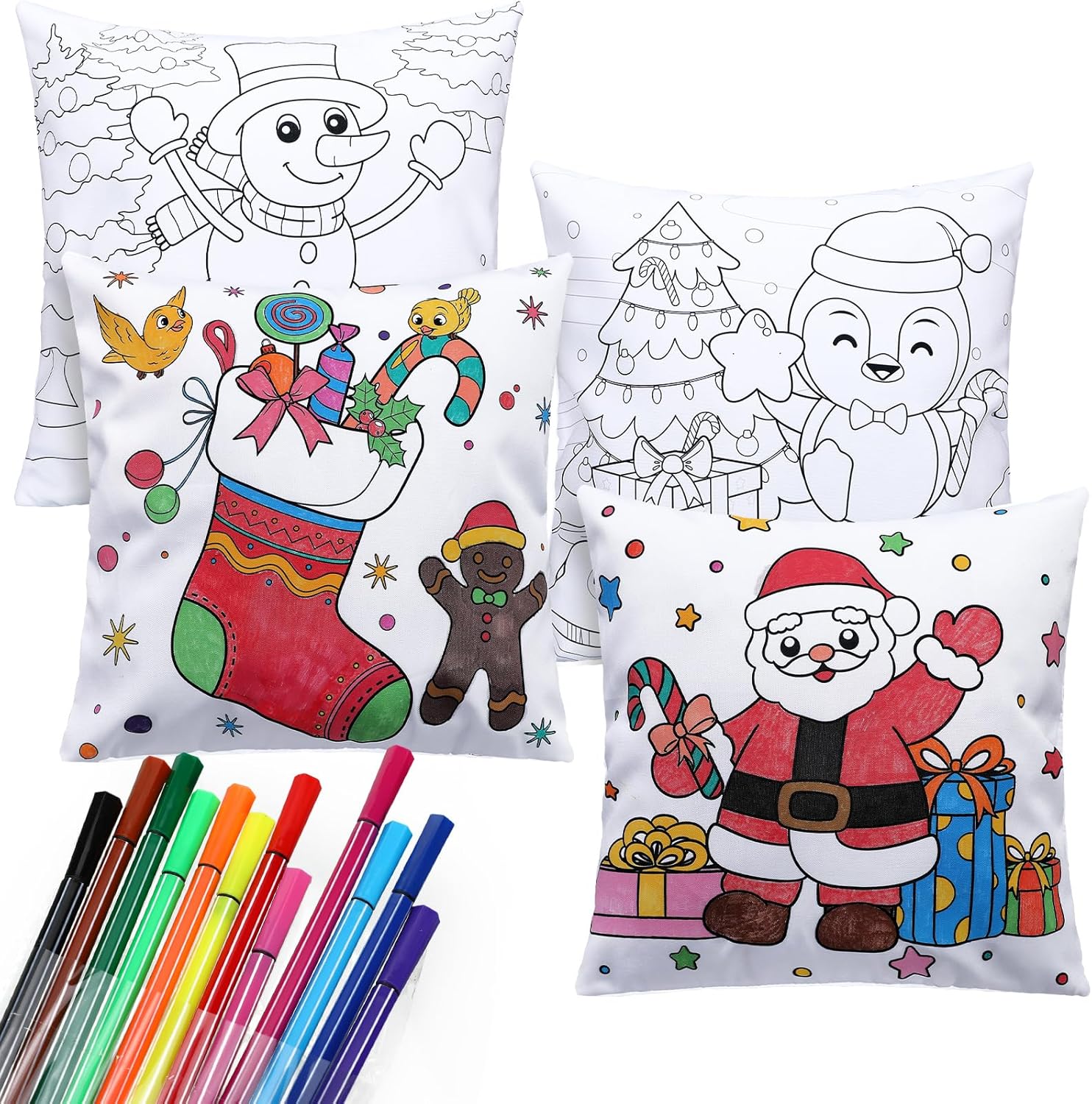 Amazon.com: Buryeah 4 Pcs Christmas Coloring Pillow Case Set Christmas ...