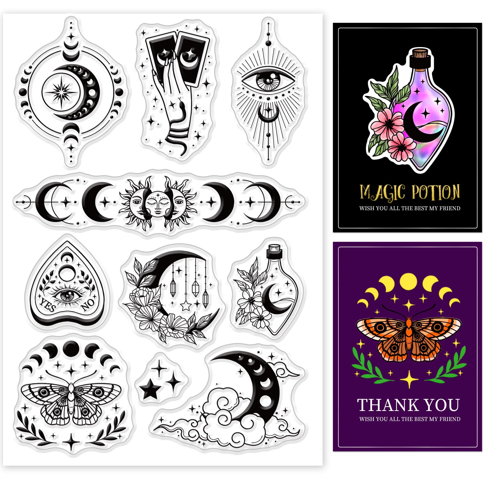 Amazon.com: INFUNLY Moon Clear Stamps Moon Stamp Set Moth Silicone ...