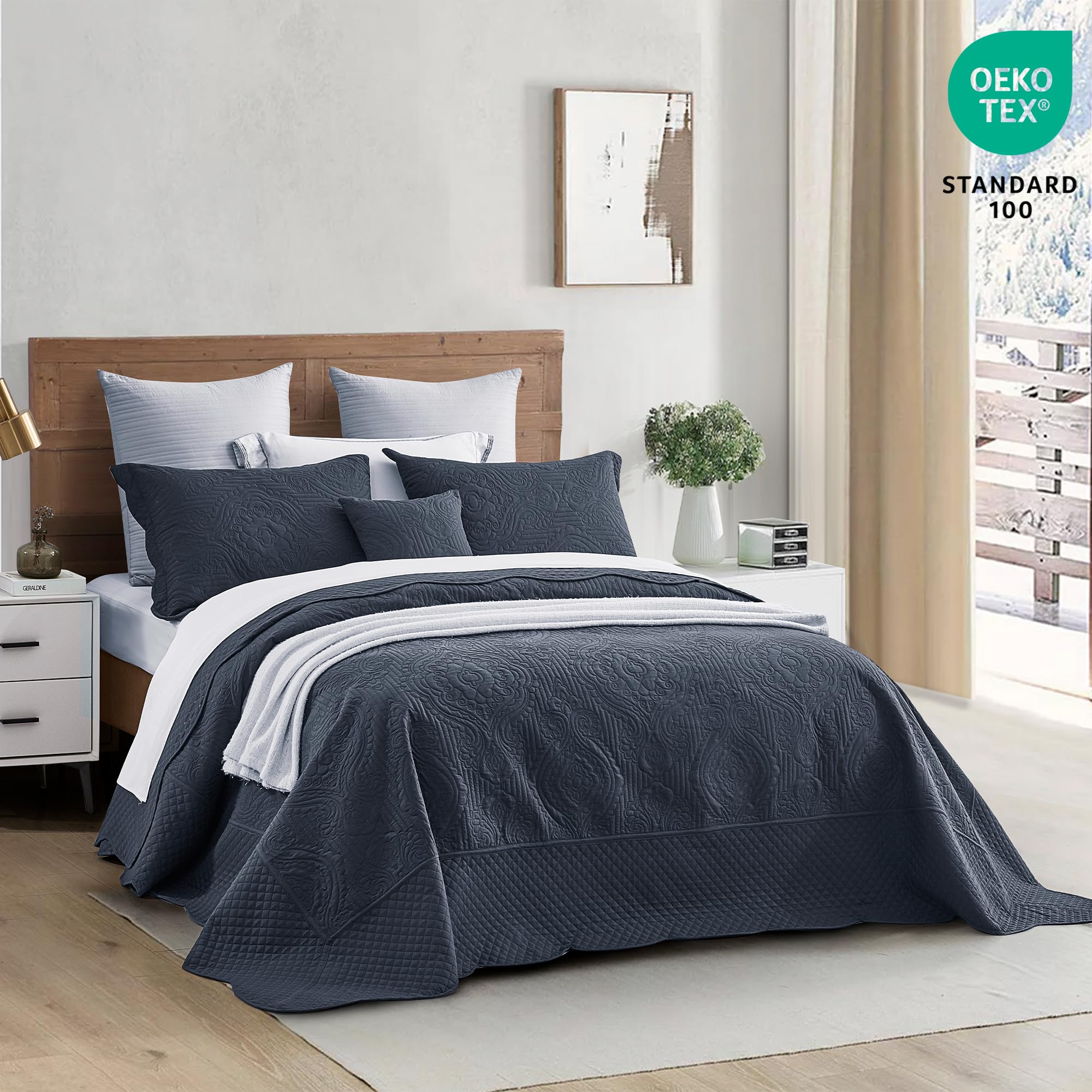 Snapklik.com : Oversized King Bedspread 138x122 Extra Wide, Ultrasonic ...