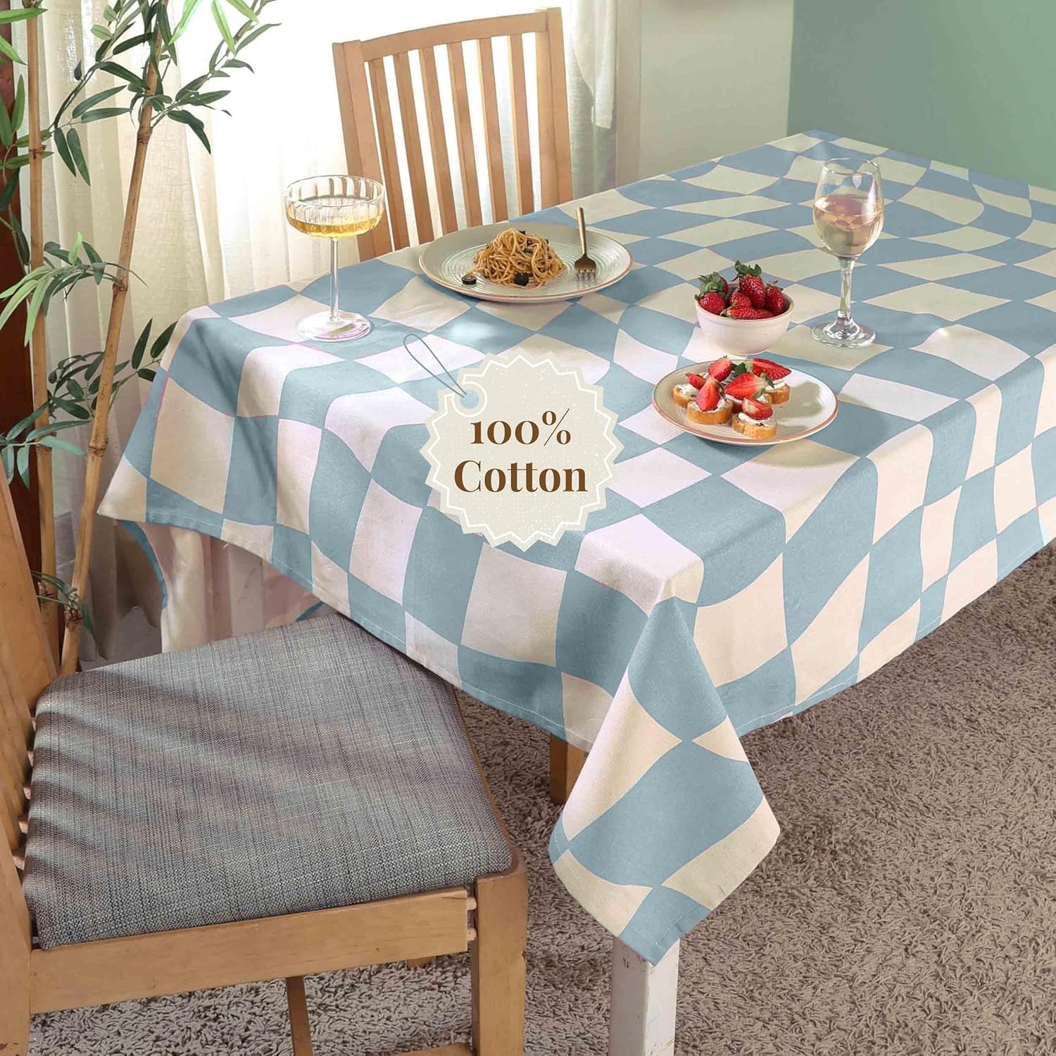 Amazon.com: Folkulture 100% Cotton Blue Table Cloth or Dining Table ...