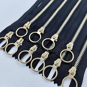10PCS 10Inch (25cm) Metal Zippers Black#3 Golden Plated Bulk Close End Non-Separating Y-Teeth ...