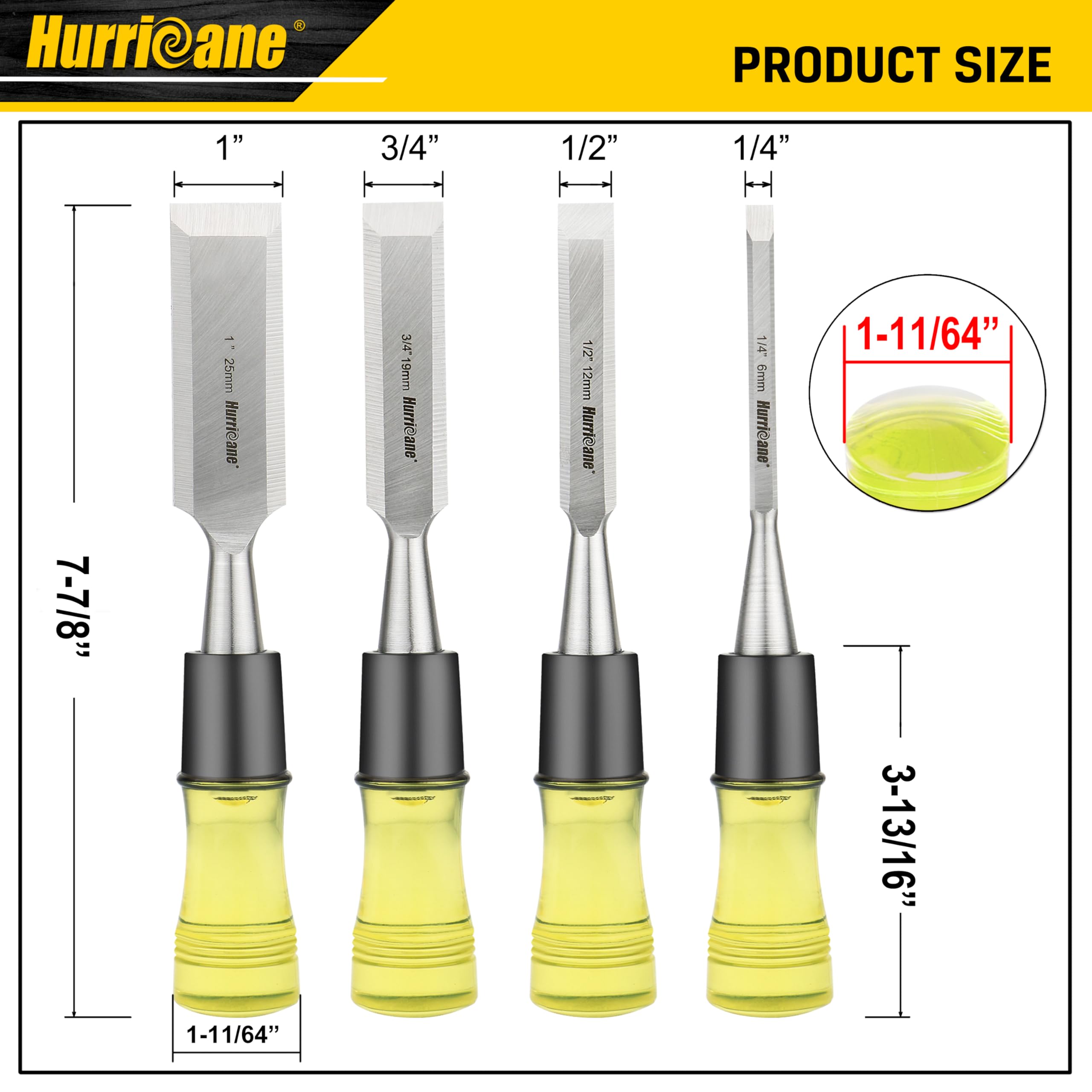 Snapklik.com : HURRICANE 4 Piece Wood Chisel Set For Woodworking. CR-V ...