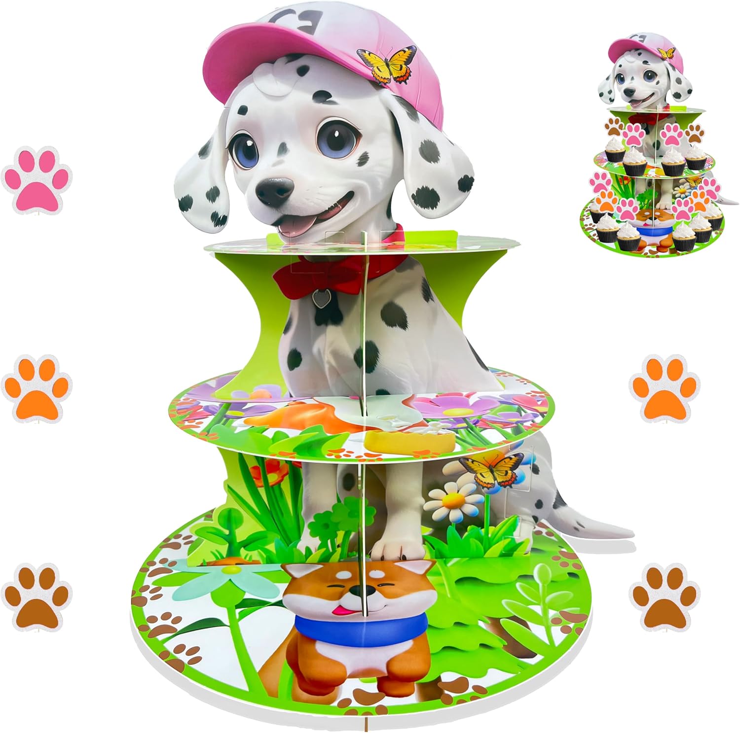 Amazon.com: Airduan Dog Cupcake Stand 3 Tier Cardboard Cake Stand ...