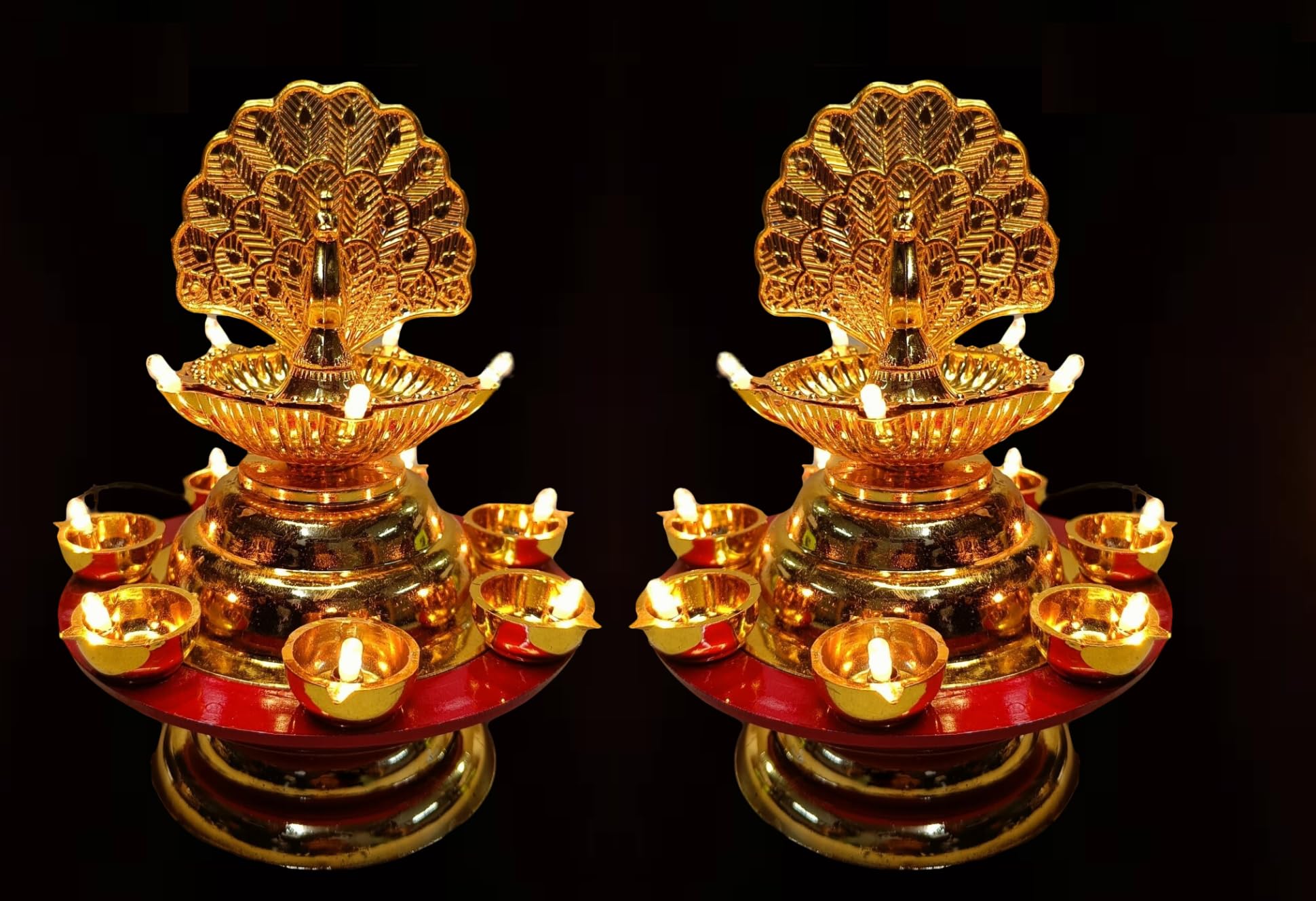 Buy Zerya 12 Deep Single Step Peacock 2 Layer Electric Diya Deepak ...