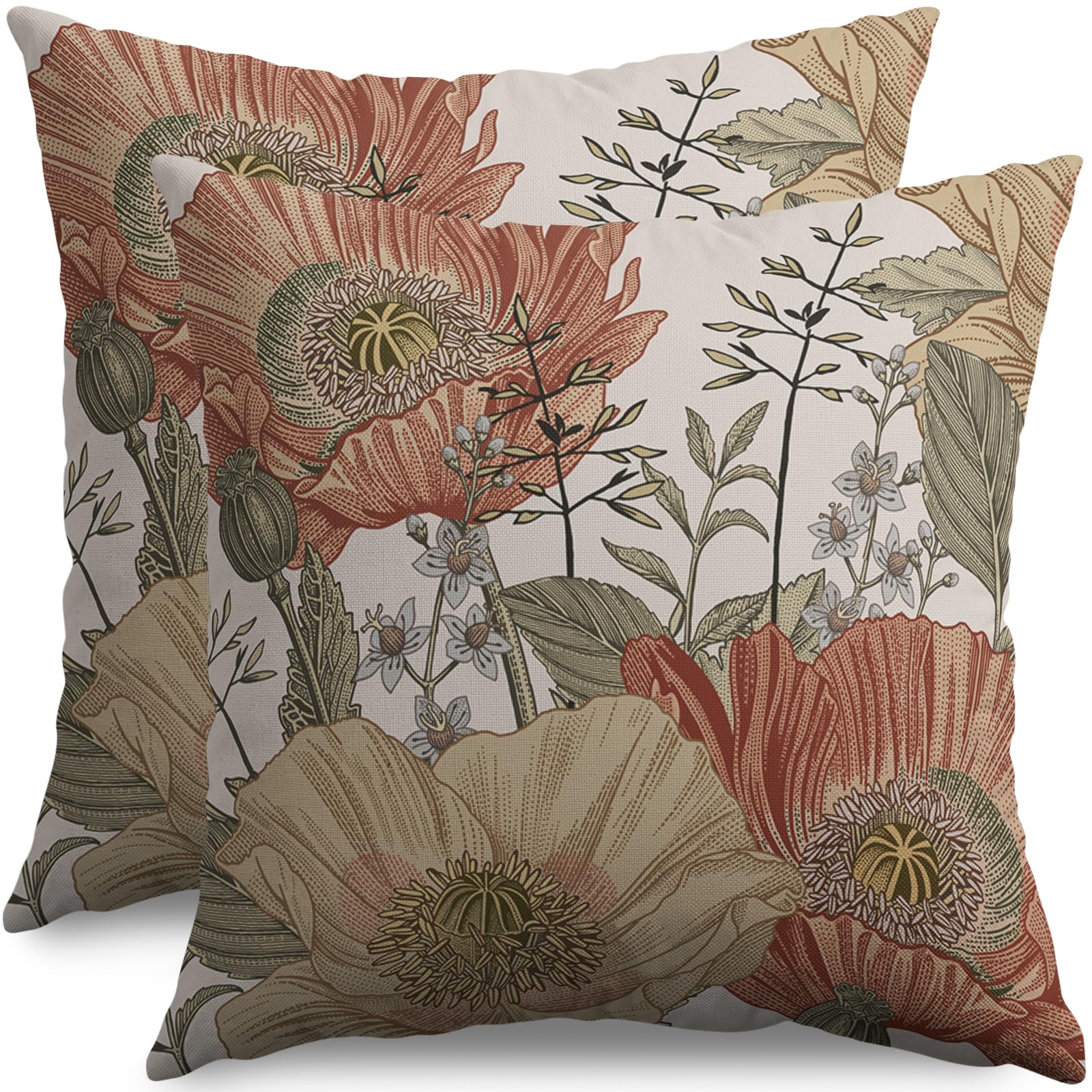 Amazon.com: Sivirary Vintage Floral Pillow Covers 18x18 Inch Set of 2 ...